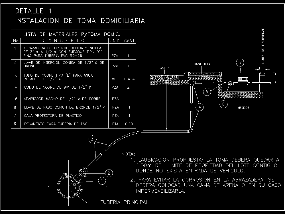 Detalle de toma de agua en AutoCAD | Descargar CAD (58.81 KB) | Bibliocad