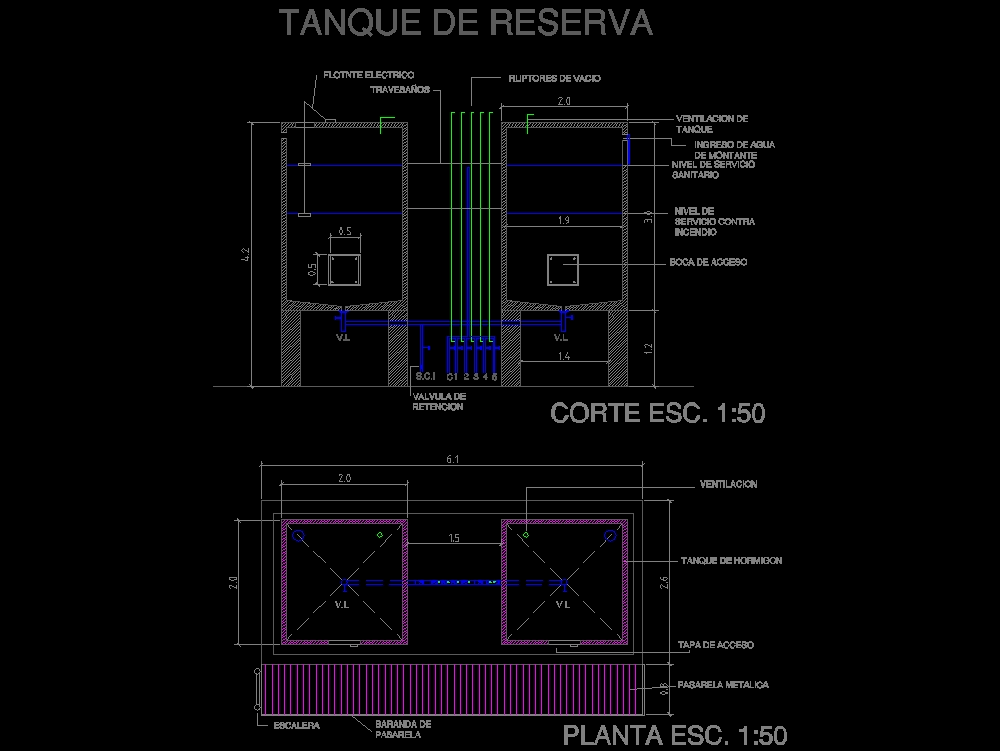 Tanque de reserva de agua en AutoCAD | Descargar CAD (25.79 KB) | Bibliocad