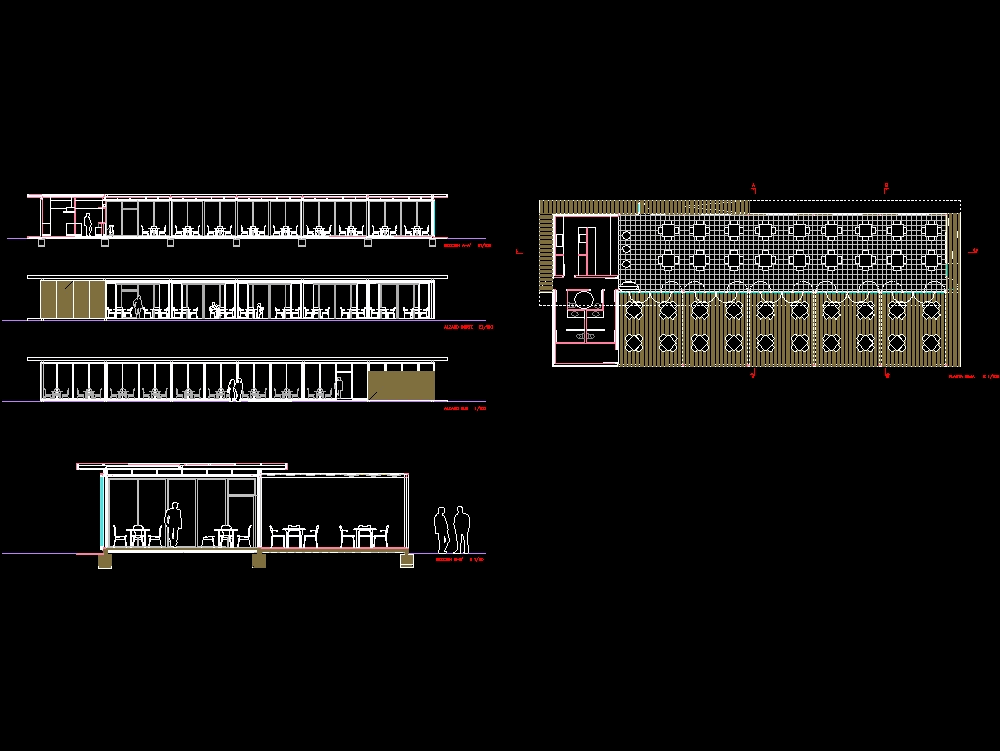 Café bar con terraza en AutoCAD | Descargar CAD (471.25 KB) | Bibliocad