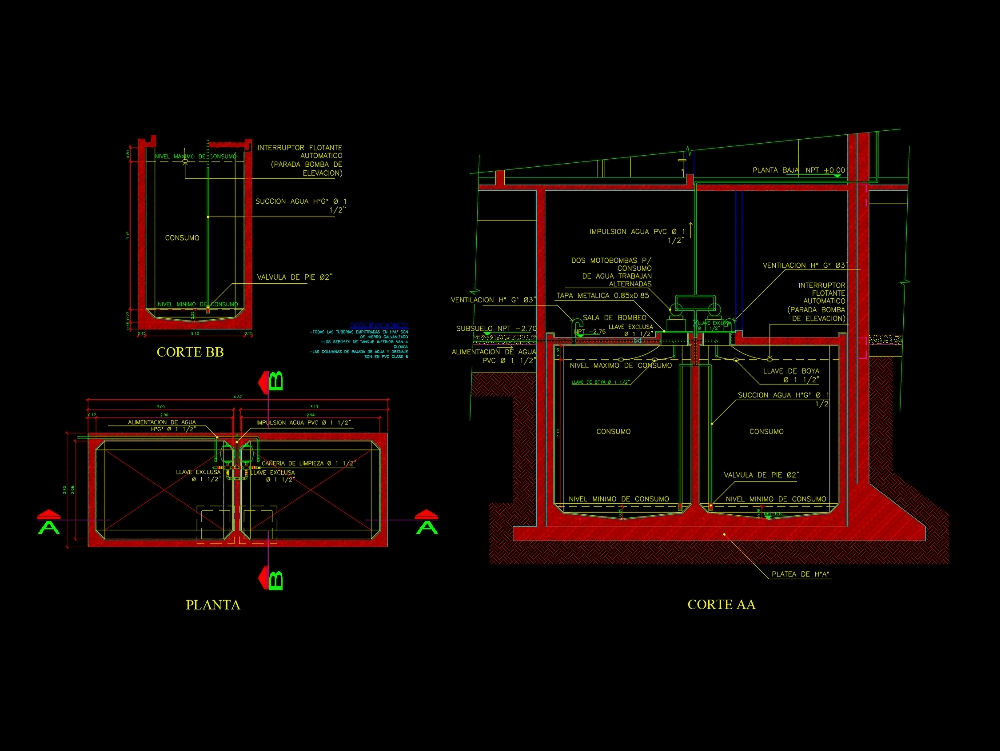 Tanque de água - bombeamento em AutoCAD | CAD (84.38 KB) | Bibliocad
