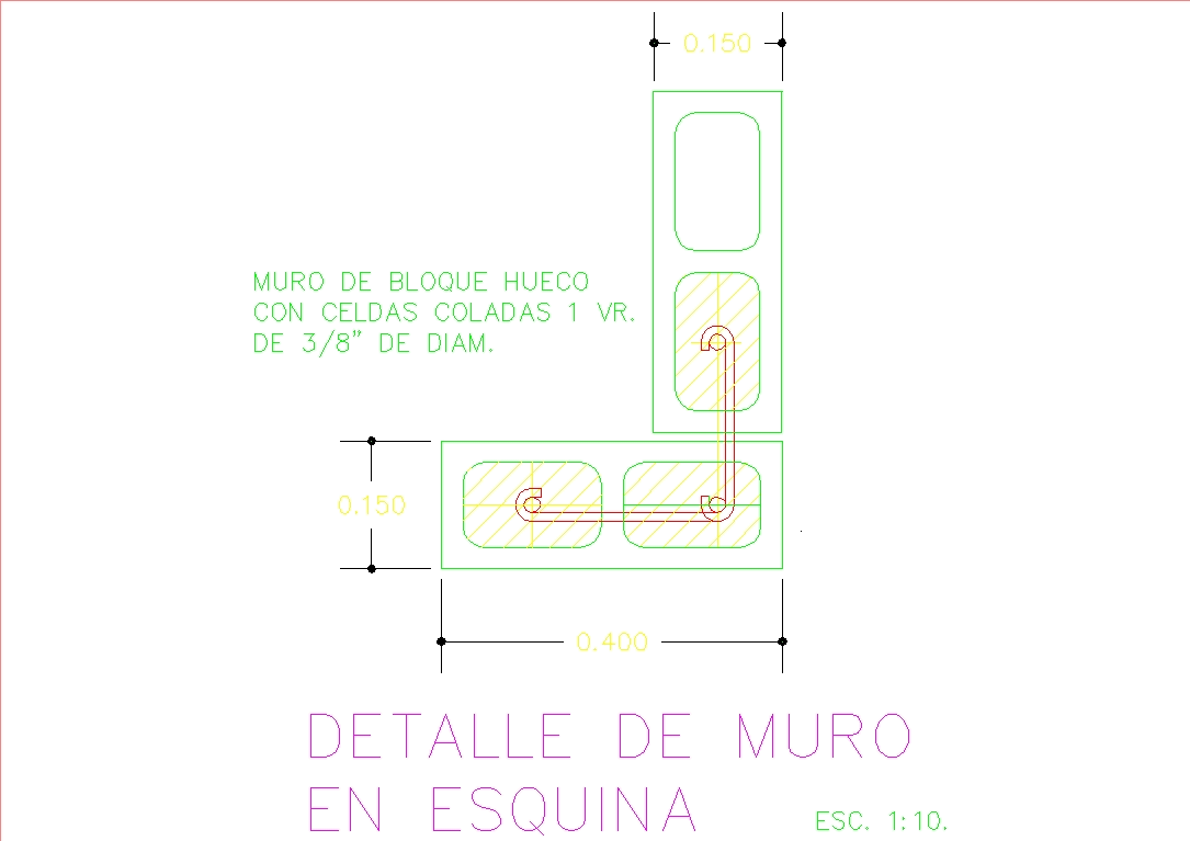 Union de muros de blocks de concreto en esquina (10.08 KB) | Bibliocad