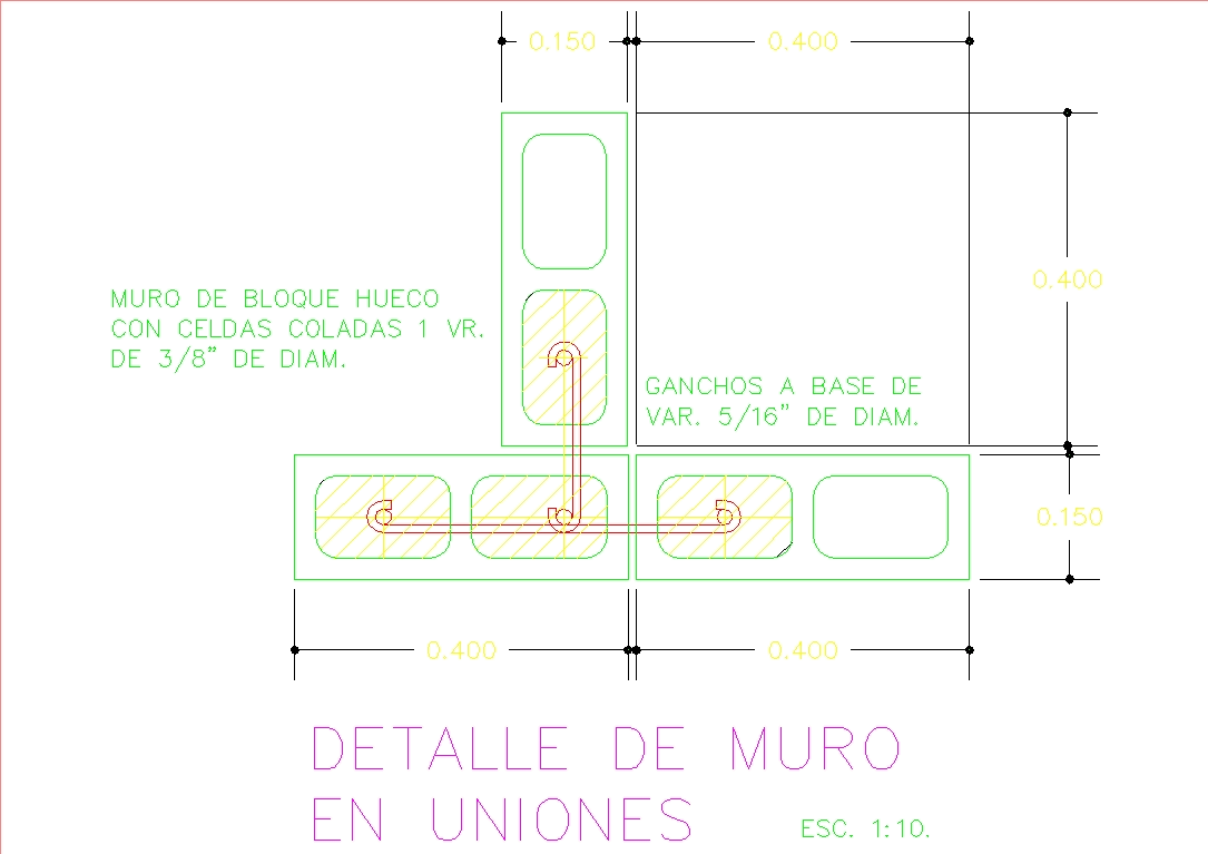 Arranque de muros de blocks de concreto (12.52 KB) | Bibliocad
