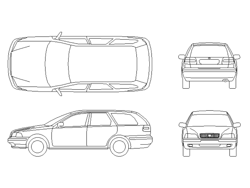 Car saab 2d 4 views in AutoCAD | Download CAD free (33.4 KB) | Bibliocad