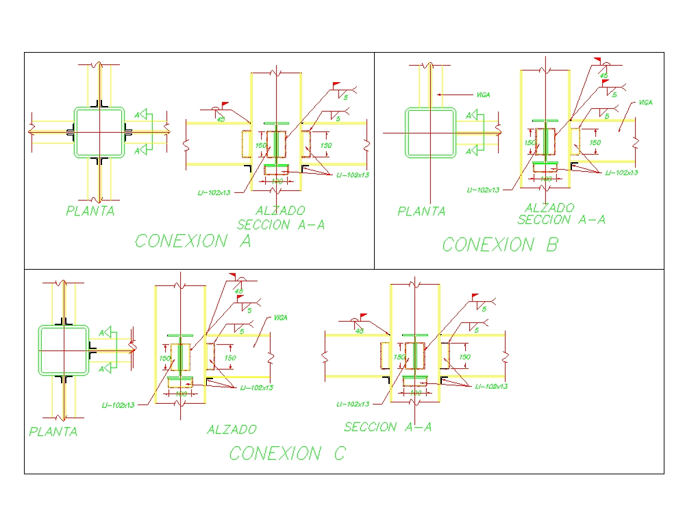 Conexiones viga y columnas de acero en AutoCAD | CAD (52.04 KB) | Bibliocad