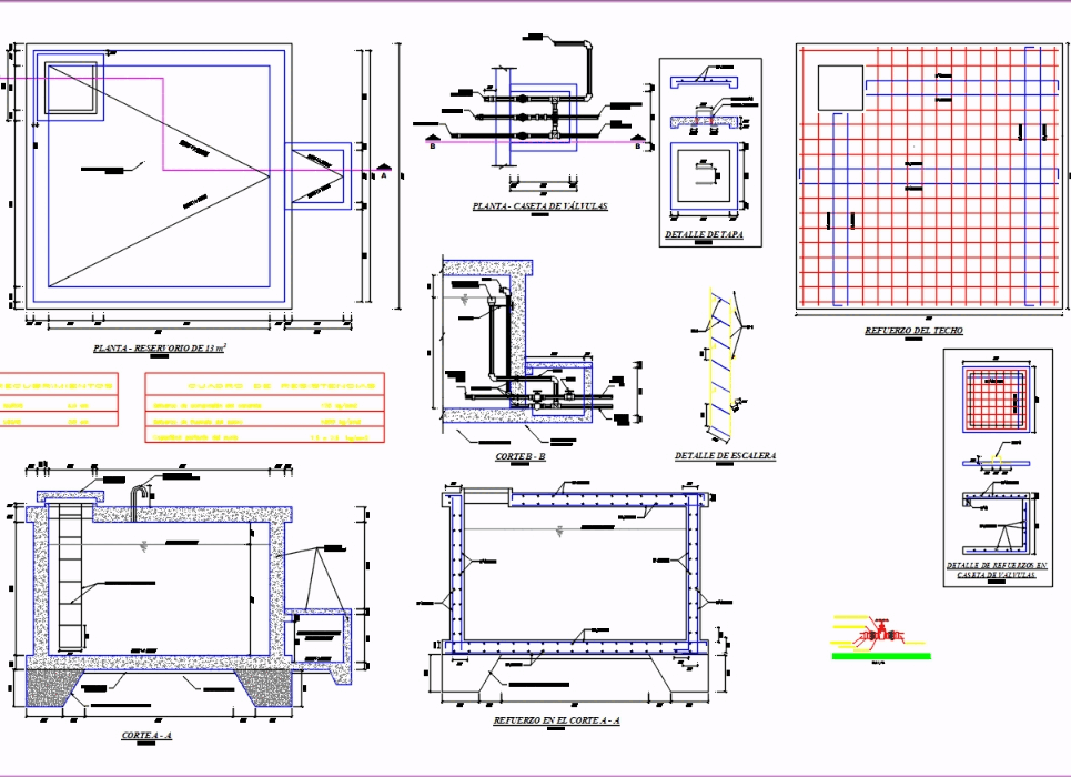 Reservorio de agua para zona rural en AutoCAD | CAD (156.32 KB) | Bibliocad