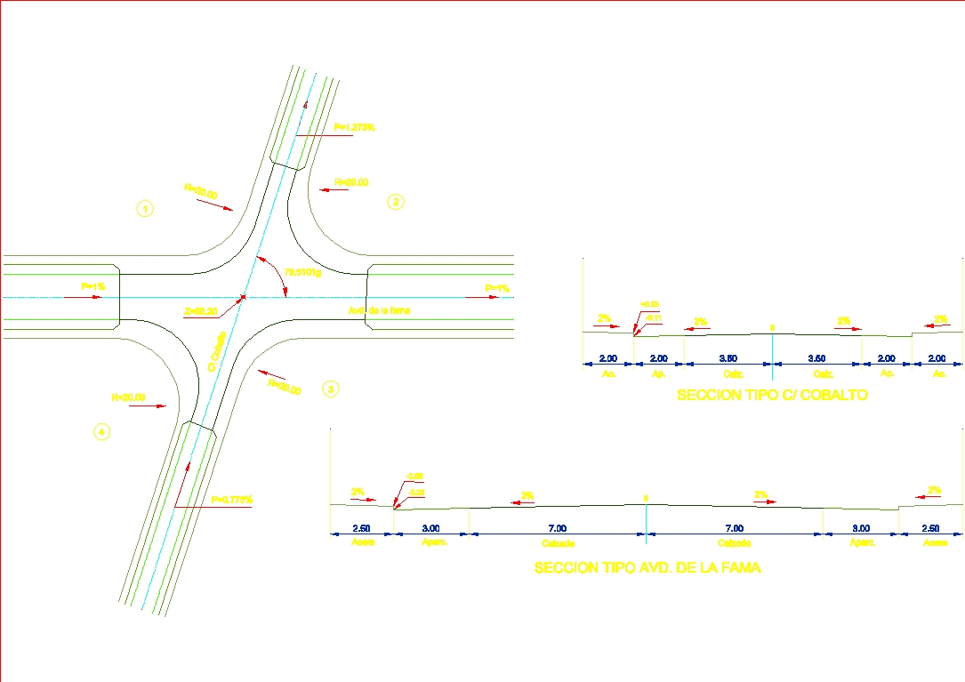 Cruce de calles y perfiles con medidas (16.5 KB) | Bibliocad