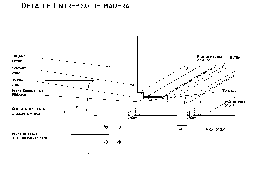 Detalle de entrepiso de madera en AutoCAD | CAD (24.45 KB) | Bibliocad