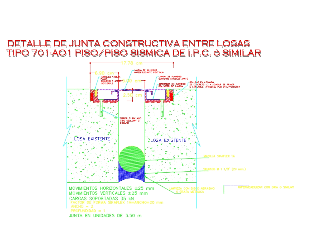 Junta constructiva entre losas en AutoCAD | CAD (26.65 KB) | Bibliocad