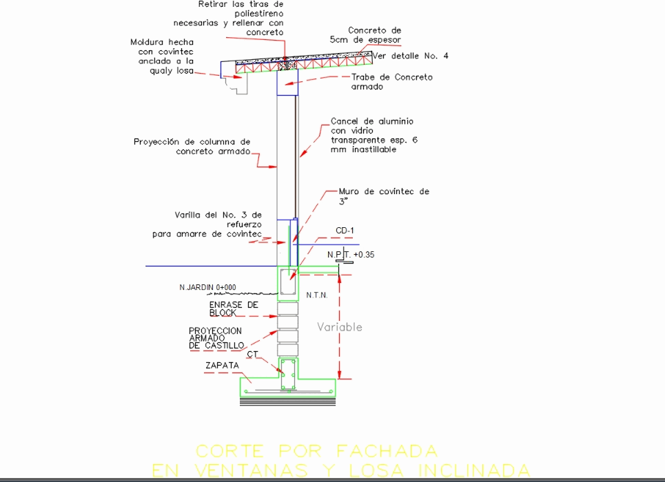 Corte por fachada ventanas y losa inclinada (15.77 KB) | Bibliocad