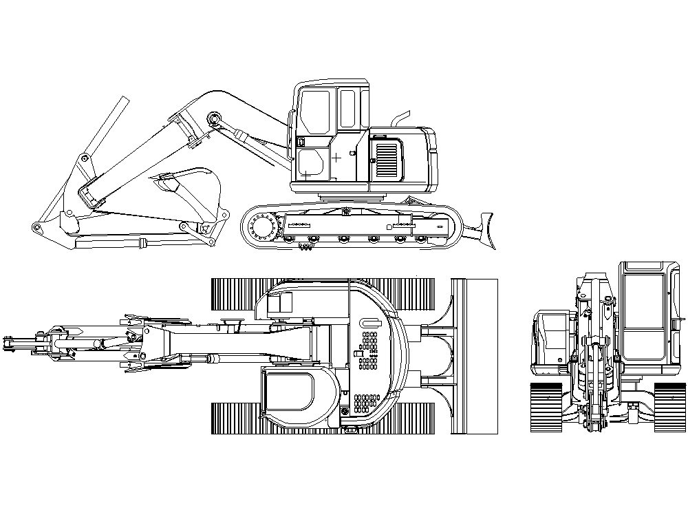 Crawler backhoe - top view and views (834.66 KB) | Bibliocad