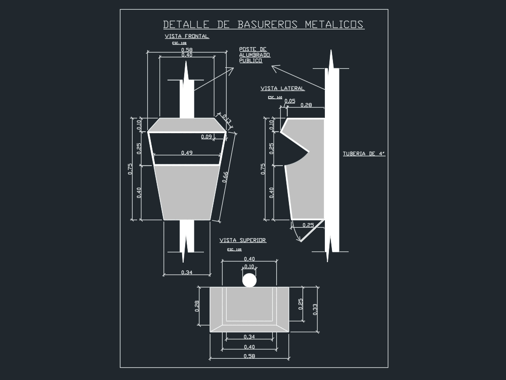 Basureros metalicos peatonal en AutoCAD | CAD (21.55 KB) | Bibliocad