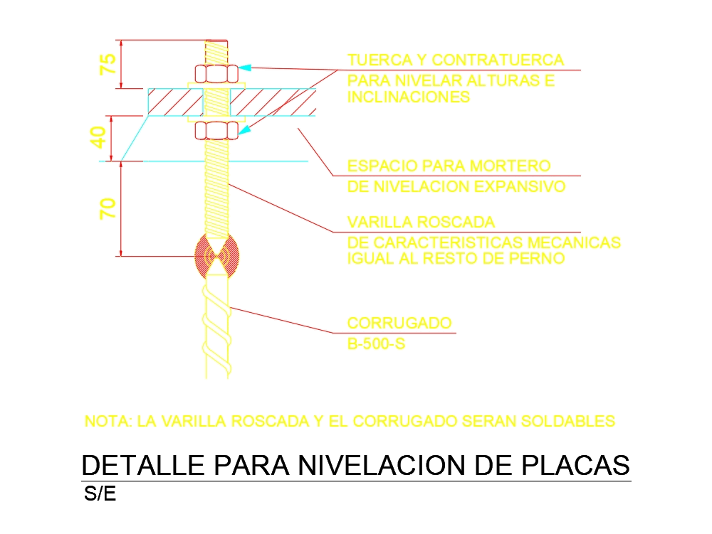 Detalle de perno de nivelacion de placas (18.17 KB) | Bibliocad