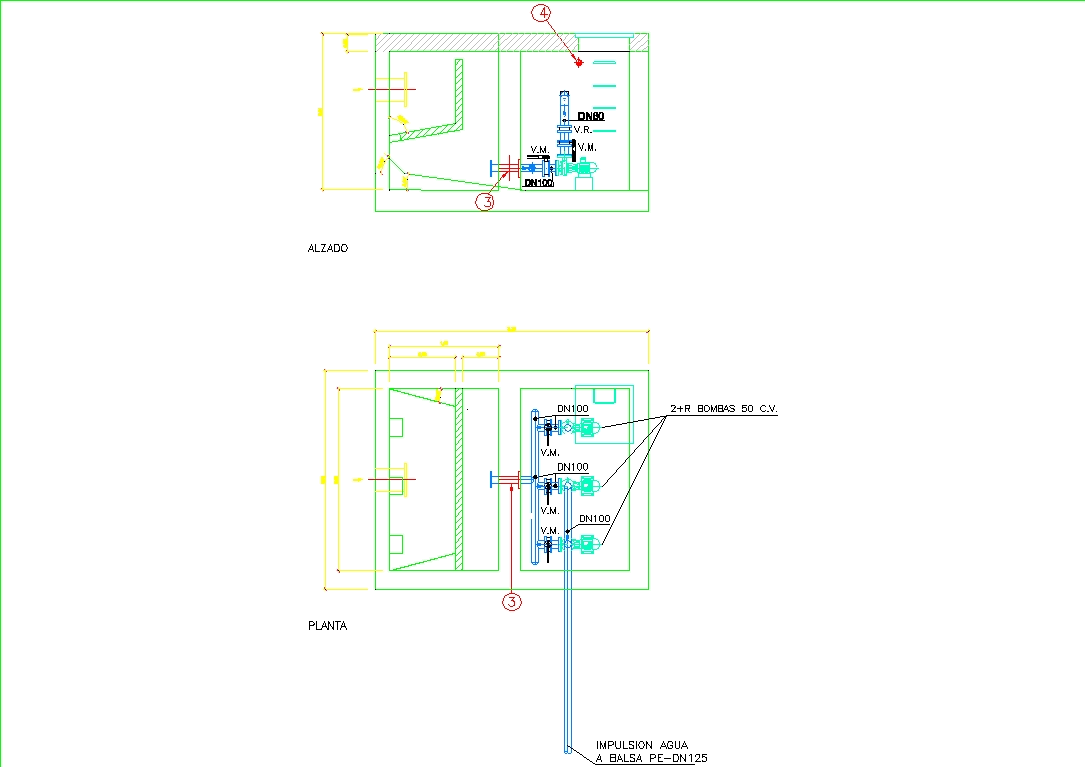 Camara de bombeo de aguas en AutoCAD | Descargar CAD (56.25 KB) | Bibliocad