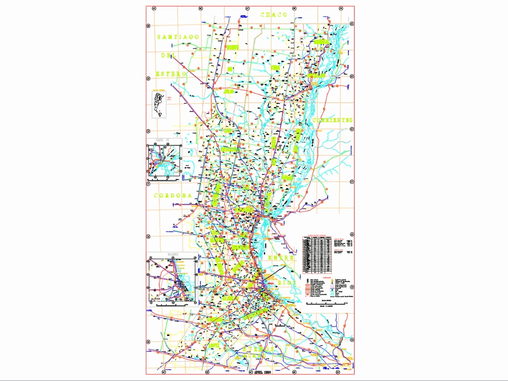 Mapa vectorial de rutas provincia de santa fe (1.08 MB) | Bibliocad