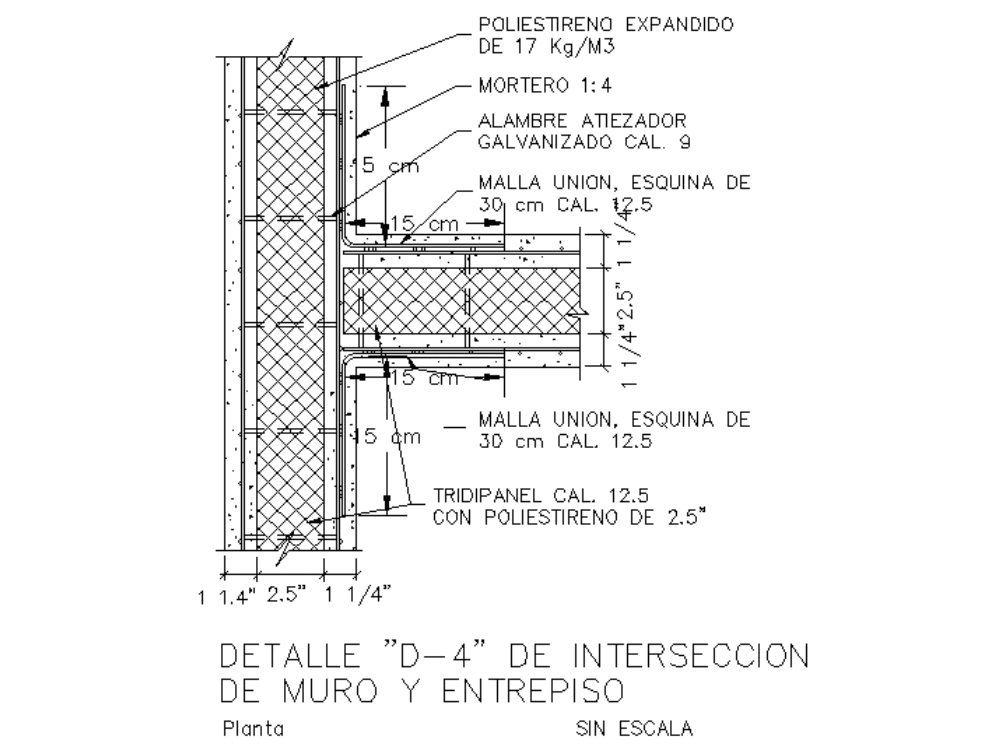 Intersección de entrepiso y muro con panel triditec (21.06 KB) | Bibliocad