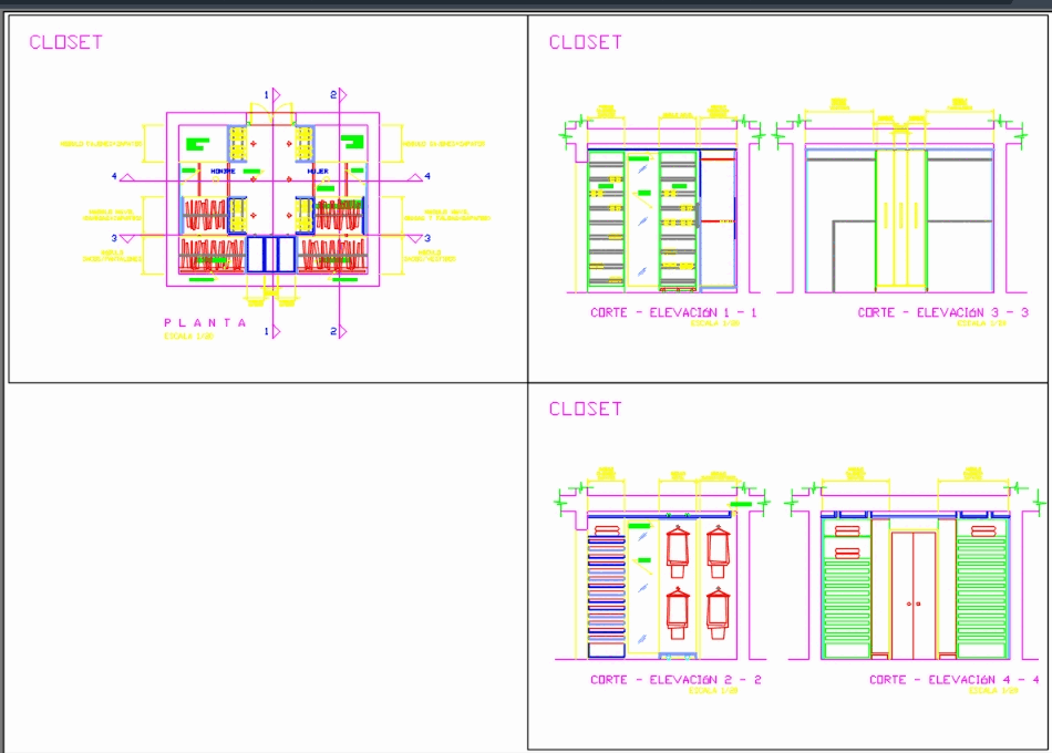 Vestidor mixto en AutoCAD | Descargar CAD (61.49 KB) | Bibliocad