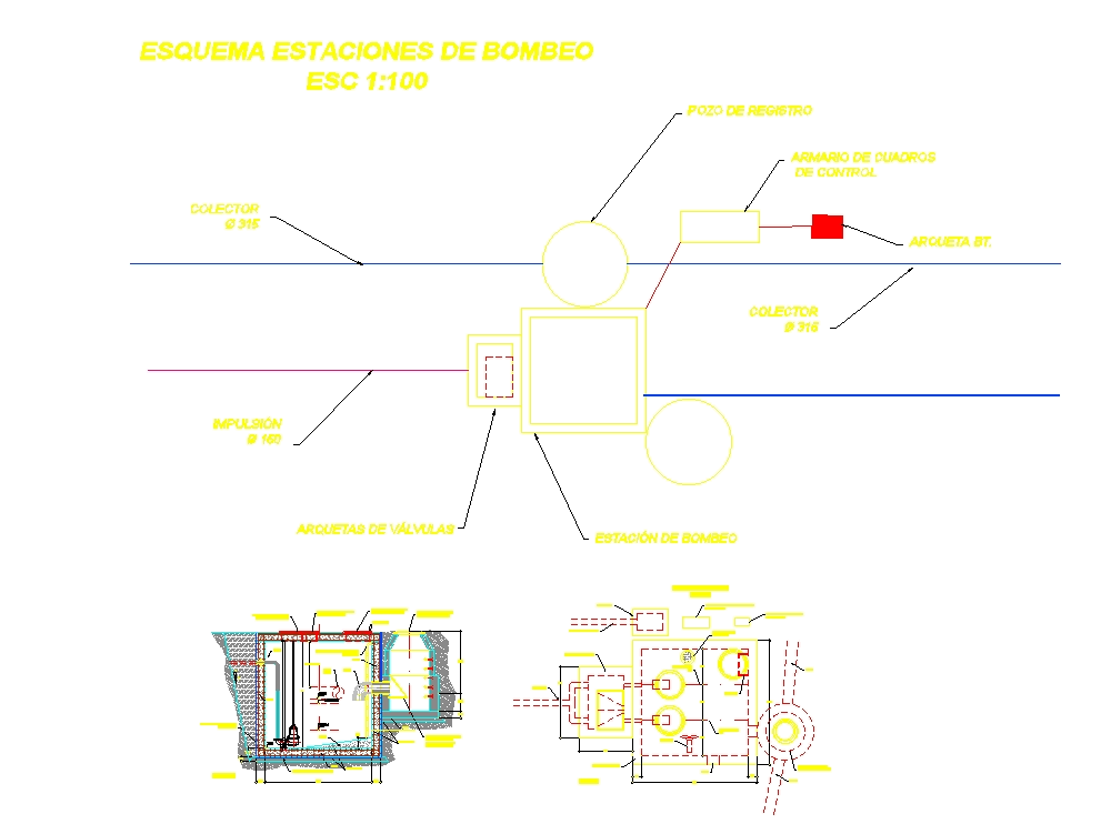 Estacion de bombeo en AutoCAD | Descargar CAD (83.64 KB) | Bibliocad