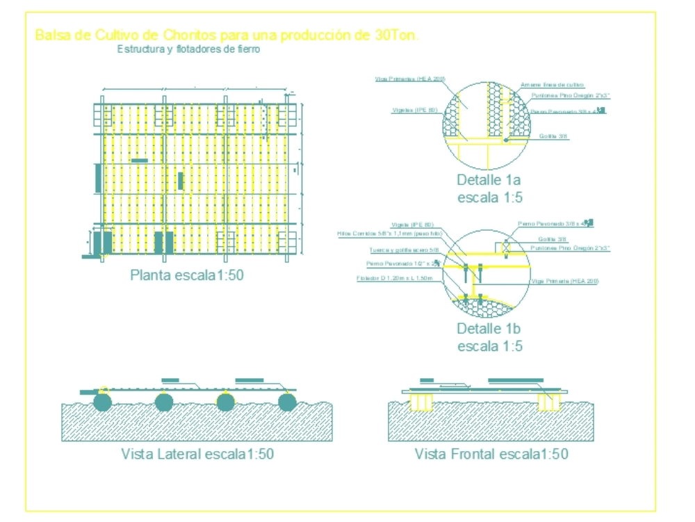 Balsa para cultivo de choritos en AutoCAD | CAD (83.66 KB) | Bibliocad