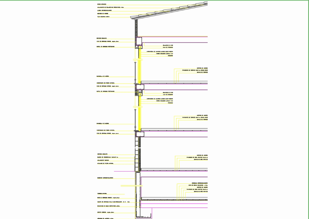 Corte por fachada desde cimentacion hasta cubierta (85.19 KB) | Bibliocad