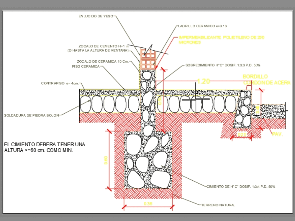 Detalle cimientos contrapiso en AutoCAD | CAD (31.55 KB) | Bibliocad