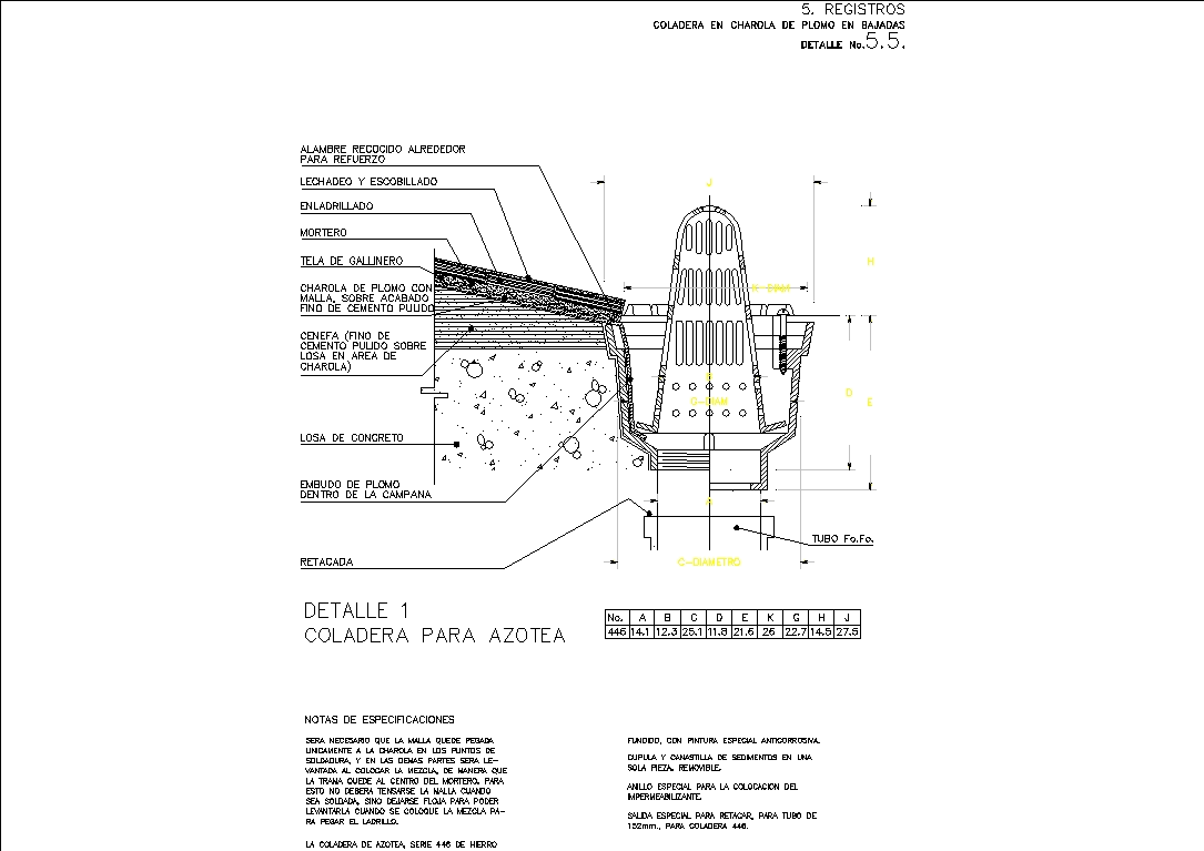 Coladera en charola de plomo en bajadas (69.83 KB) | Bibliocad