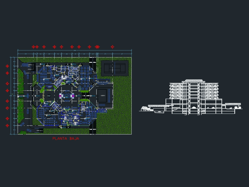 Hotel 5 estrellas en AutoCAD | Descargar CAD gratis (3.14 MB) | Bibliocad