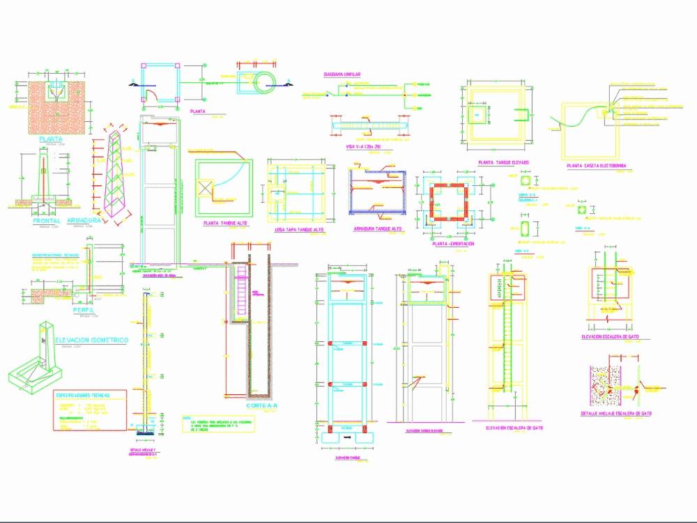 Pozo artesnal - tanque elevado en AutoCAD | CAD (200.61 KB) | Bibliocad