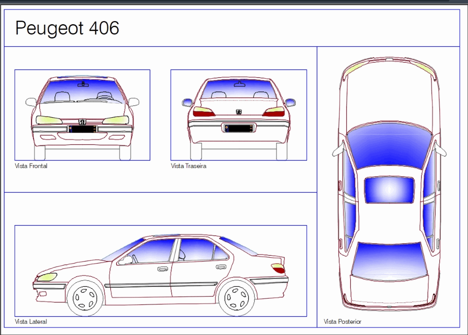 Peugeot 406 car in AutoCAD | Download CAD free (156.2 KB) | Bibliocad