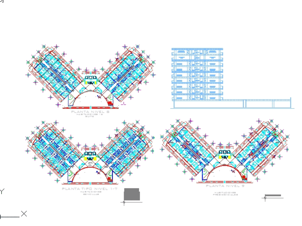 Hotel en AutoCAD | Descargar CAD gratis (823.45 KB) | Bibliocad