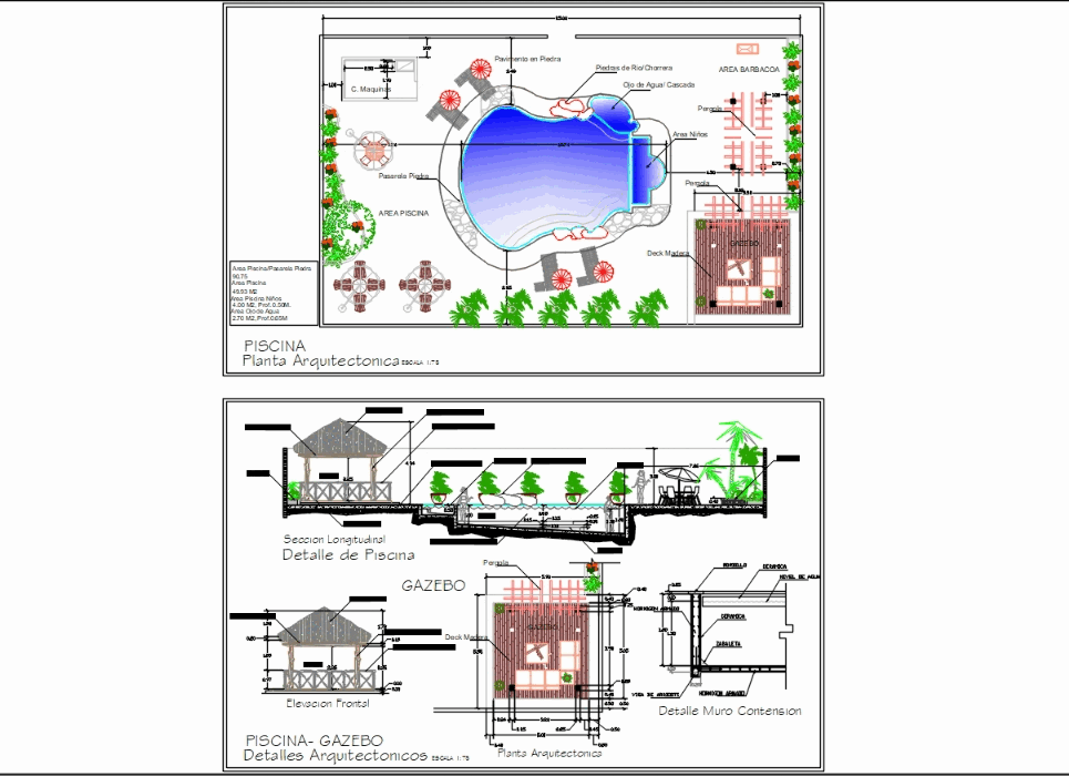 Piscina y solarium en AutoCAD | Descargar CAD (483.65 KB) | Bibliocad