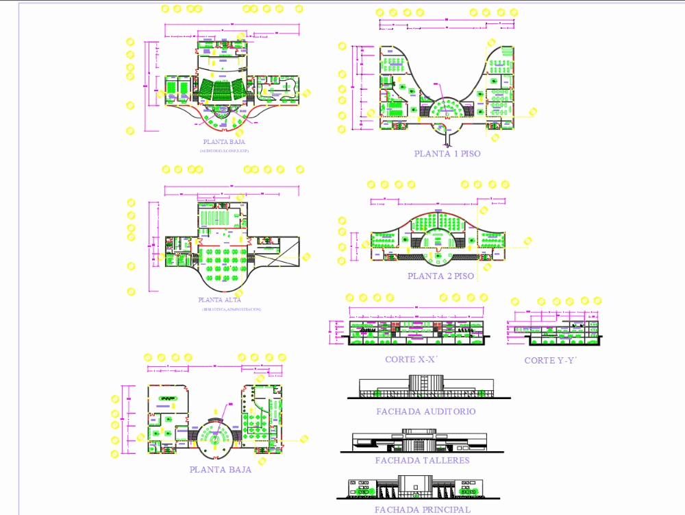 Centro cultural en AutoCAD | Descargar CAD (1.92 MB) | Bibliocad