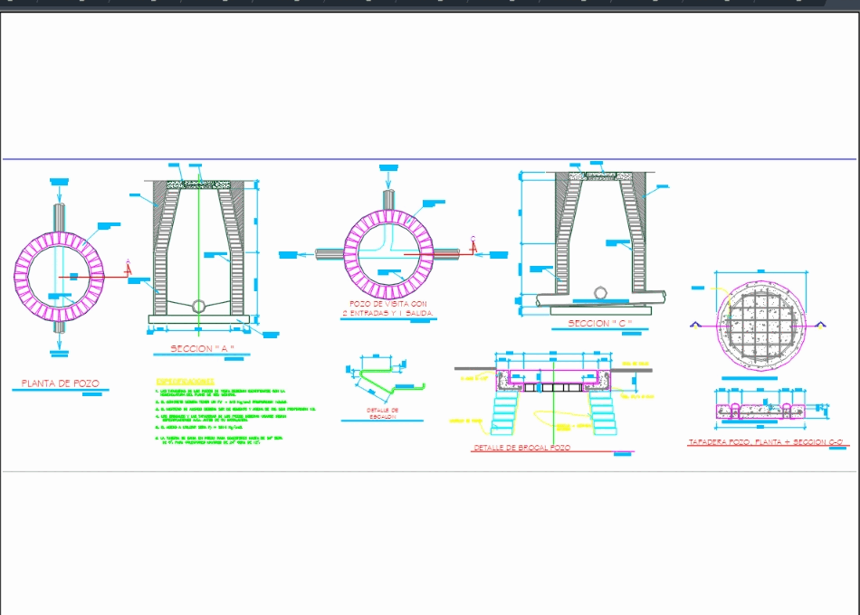 Detalles pozo de absorcion en AutoCAD | CAD (61.23 KB) | Bibliocad