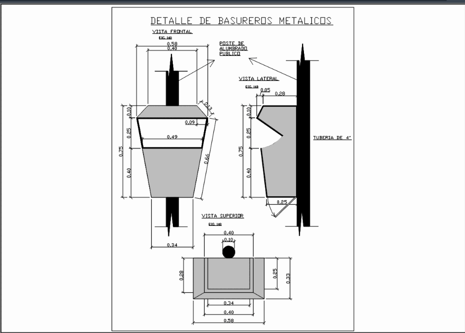 Basureros metalicos peatonal en AutoCAD | CAD (21.59 KB) | Bibliocad