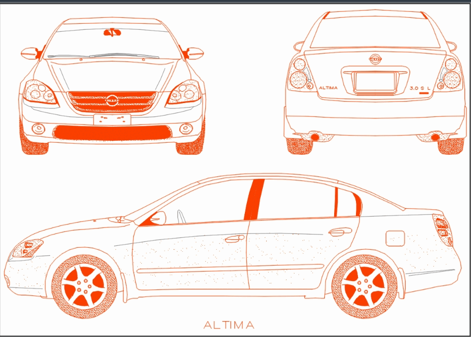 Nissan altima - automovil - vistas en AutoCAD | CAD (153.42 KB) | Bibliocad