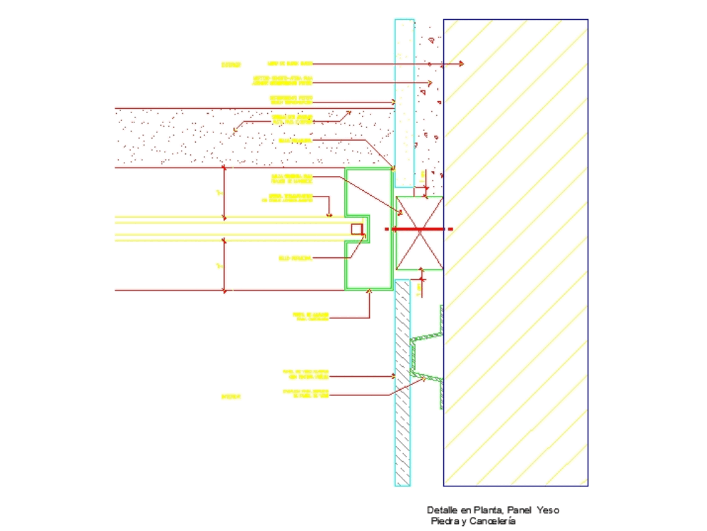 Detalle panel de yeso-piedra y canceleria (31.63 KB) | Bibliocad