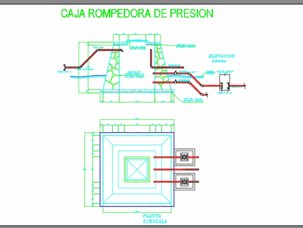 Caja rompedora de presion en AutoCAD | Descargar CAD (72.69 KB) | Bibliocad
