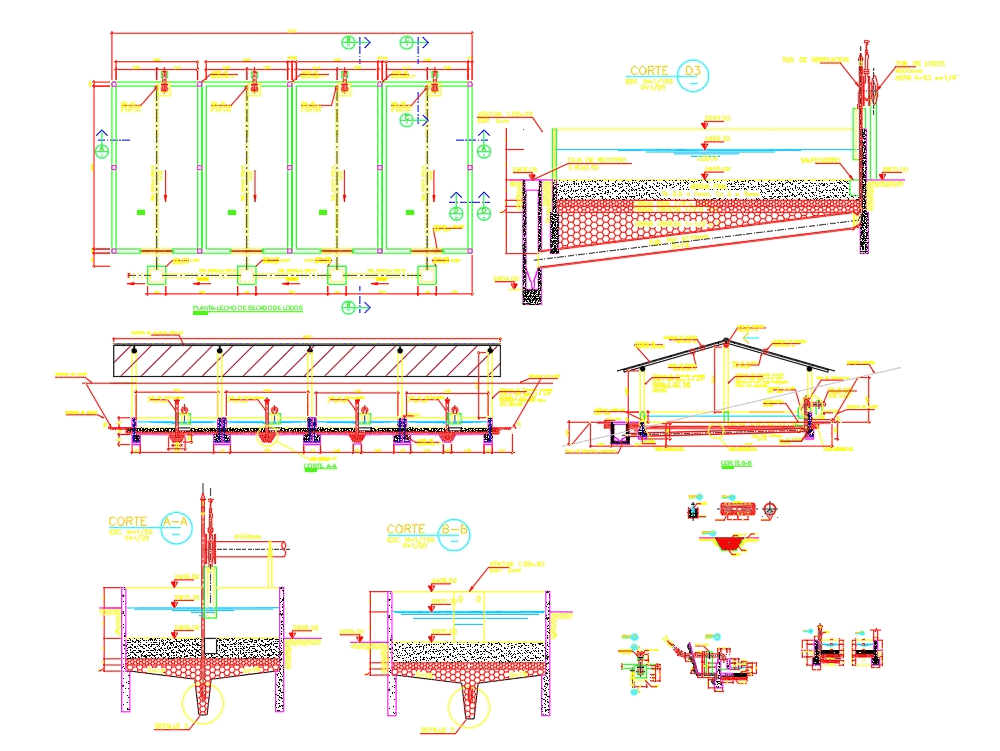 Lecho de secado de lodos en AutoCAD | Descargar CAD (240.14 KB) | Bibliocad