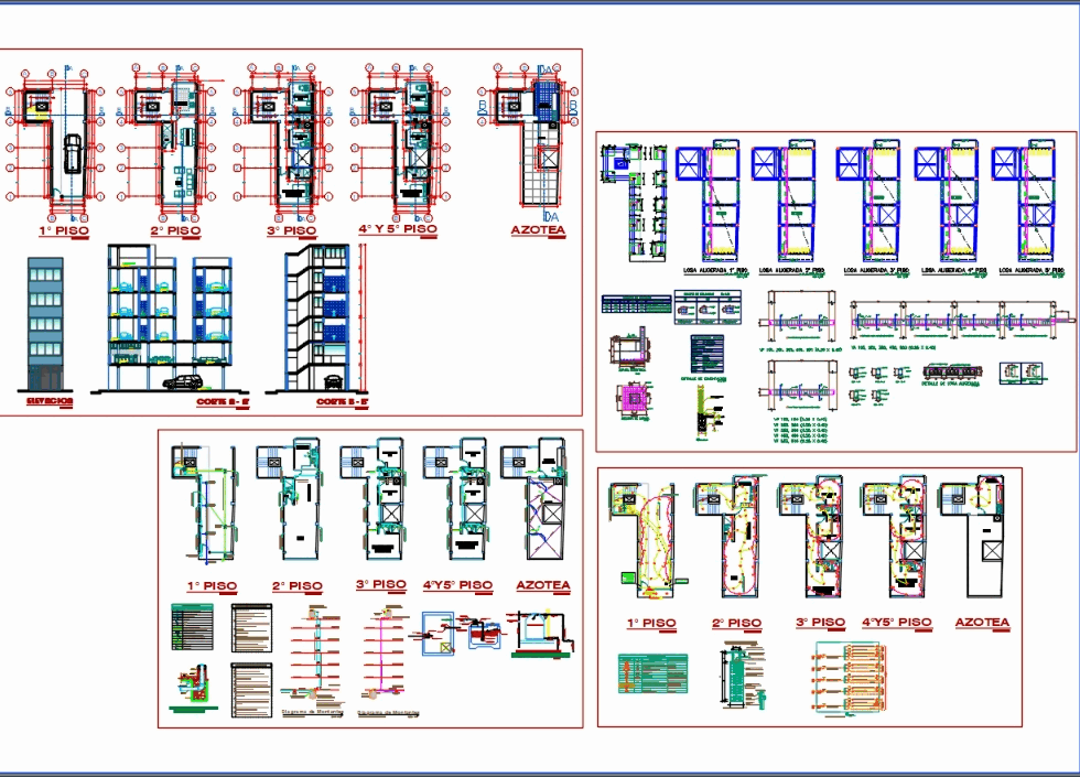 Vivienda 5 pisos en AutoCAD | Descargar CAD (1.08 MB) | Bibliocad