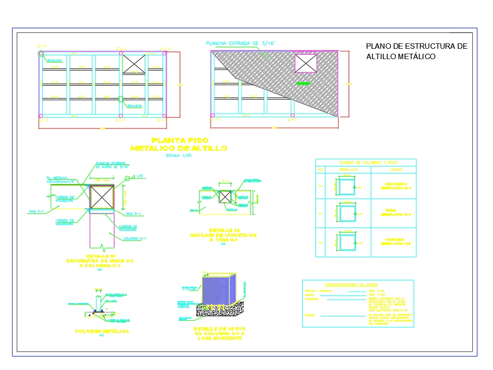 Estructura metalica de altillo en AutoCAD | CAD (119.92 KB) | Bibliocad