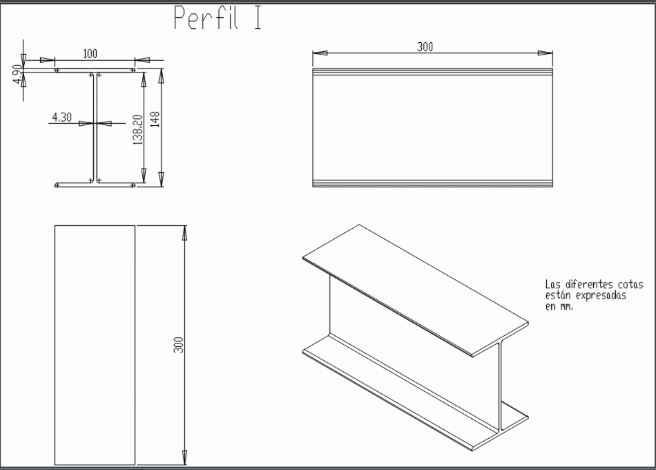 Perfil i en AutoCAD | Descargar CAD (11.22 KB) | Bibliocad