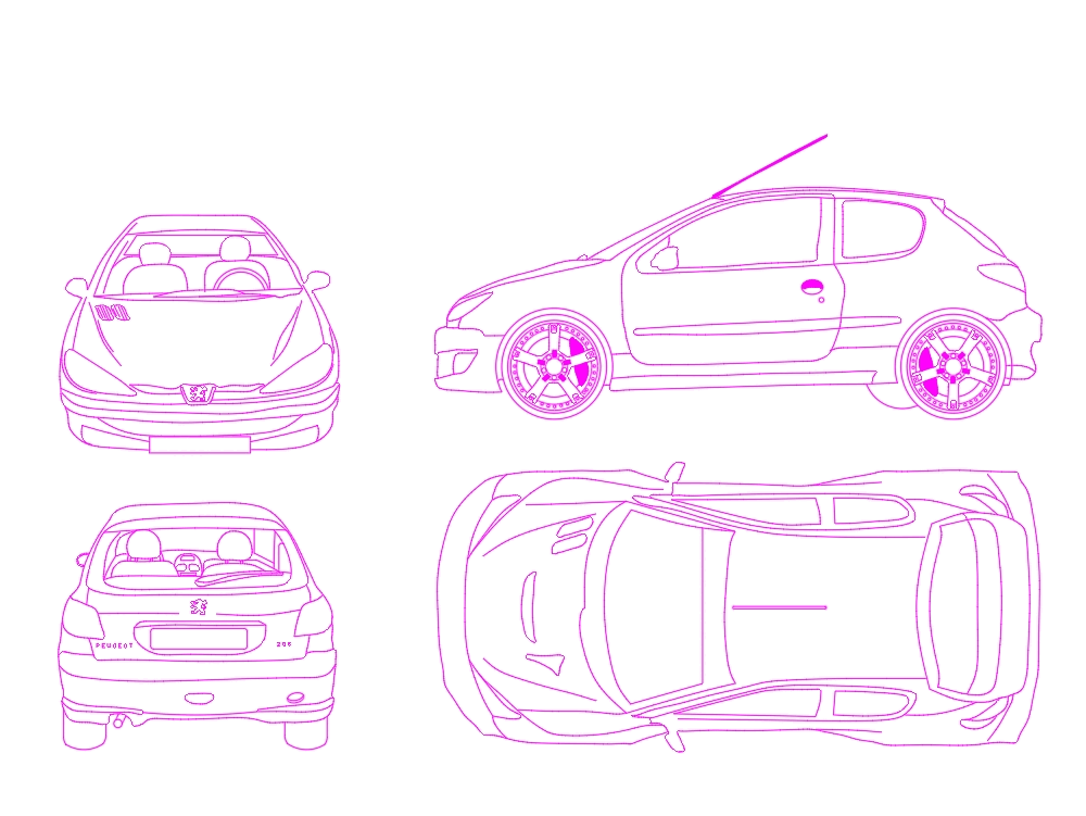 Peugeot 206 in AutoCAD | Download CAD free (76.03 KB) | Bibliocad