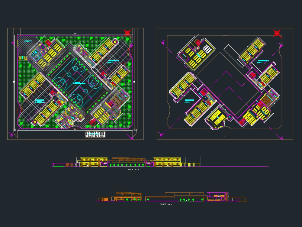 Educational institution - school in AutoCAD | CAD (2.91 MB) | Bibliocad