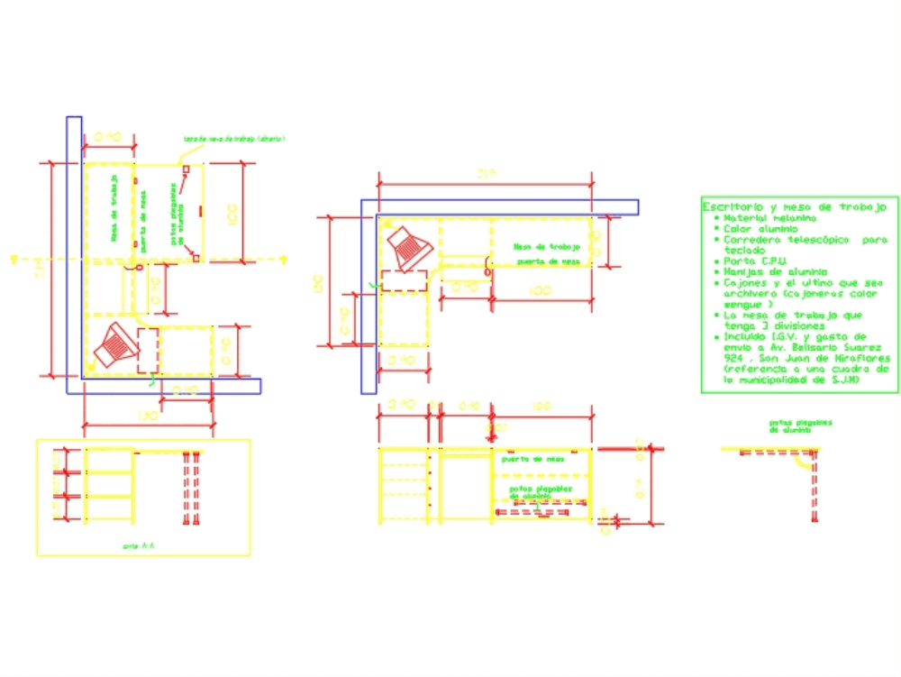 Desk - work table in AutoCAD | Download CAD free (88.36 KB) | Bibliocad