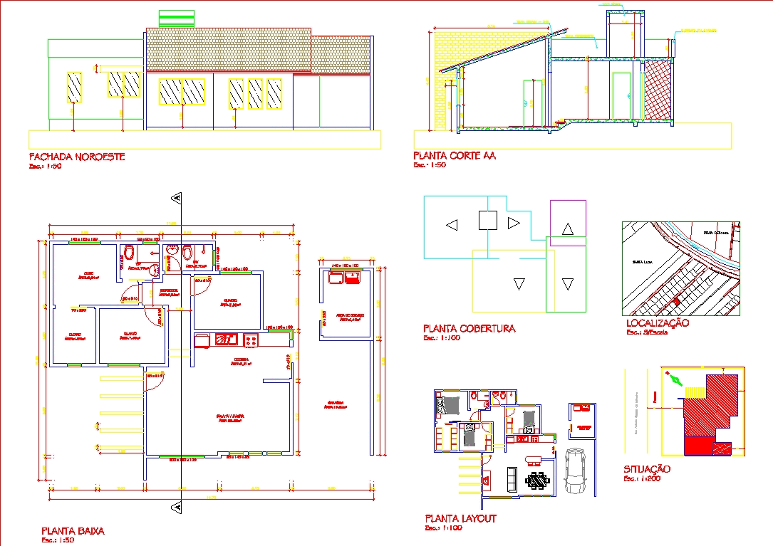Casa 90 m2 en AutoCAD | Descargar CAD gratis (445.54 KB) | Bibliocad