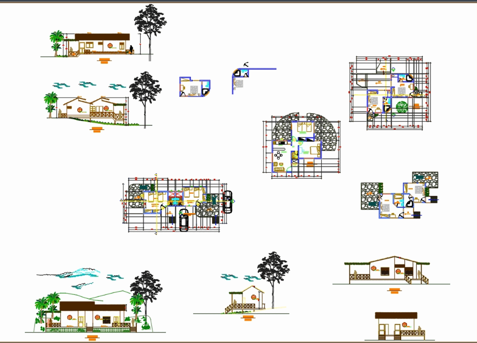 Bungalows in AutoCAD | CAD download (2.38 MB) | Bibliocad