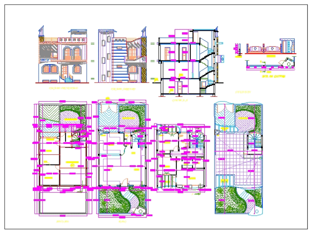 Casa - dos plantas y terraza en AutoCAD | CAD (679.43 KB) | Bibliocad