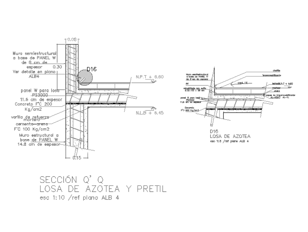 Detalle de losa y muro a base de panel w (38.97 KB) | Bibliocad