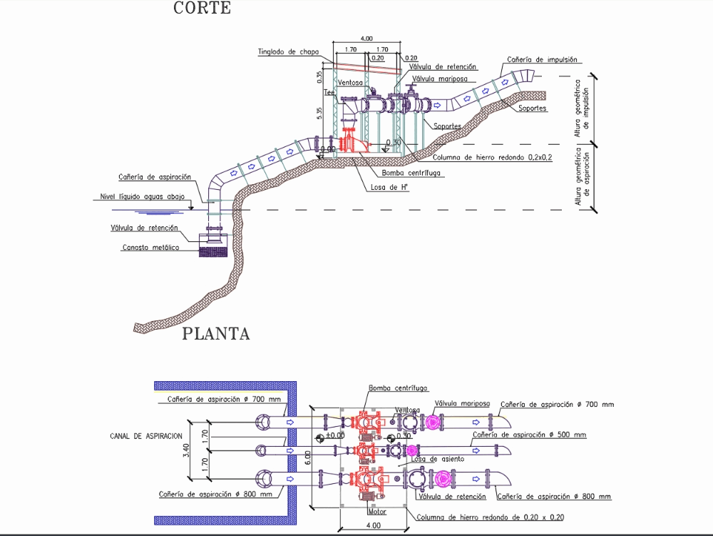 Sistema de bombeo en AutoCAD | Descargar CAD (241.67 KB) | Bibliocad