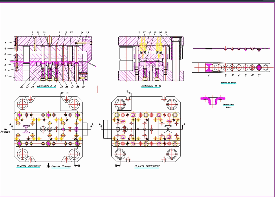 Matriz progresiva de embutido en AutoCAD | CAD (143.95 KB) | Bibliocad