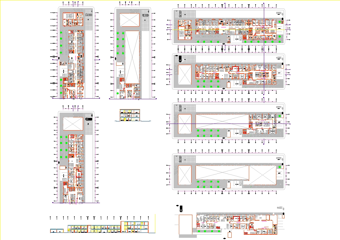 Hospital superior views and cuts in AutoCAD | CAD (4.5 MB) | Bibliocad